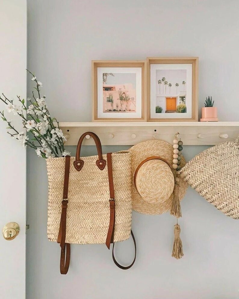 FRENCH Straw Backpack With a Leather Basket Coastal Foraging - Etsy