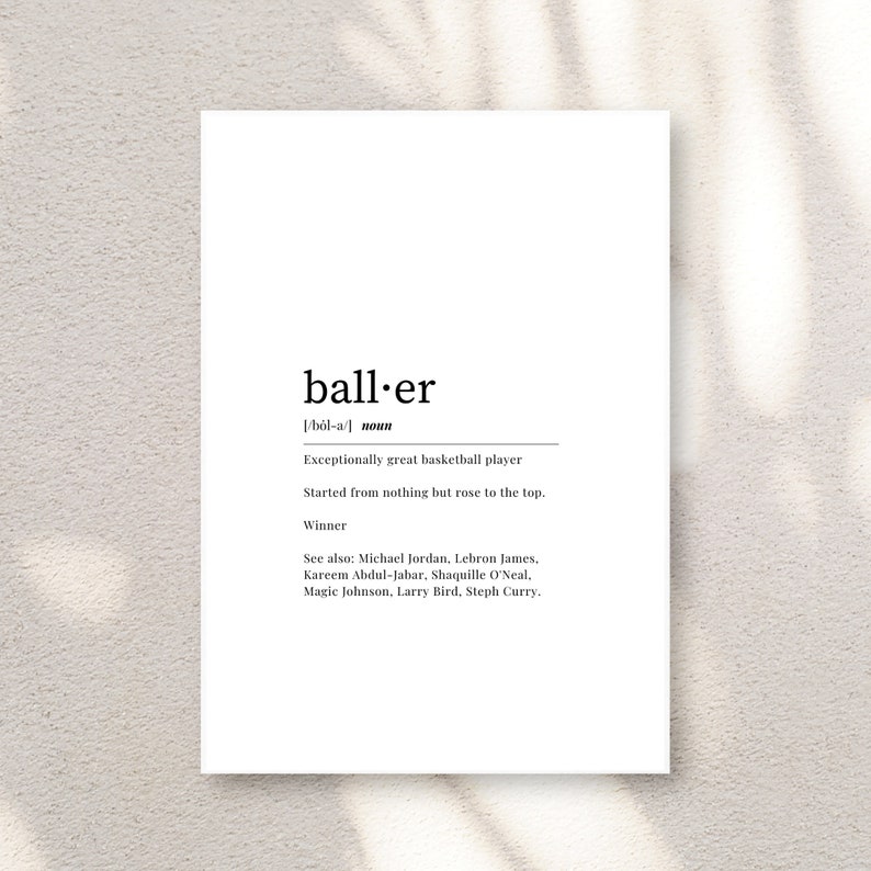 Basketball Wall Art Baller Definition Printable, Digital Download Game ...