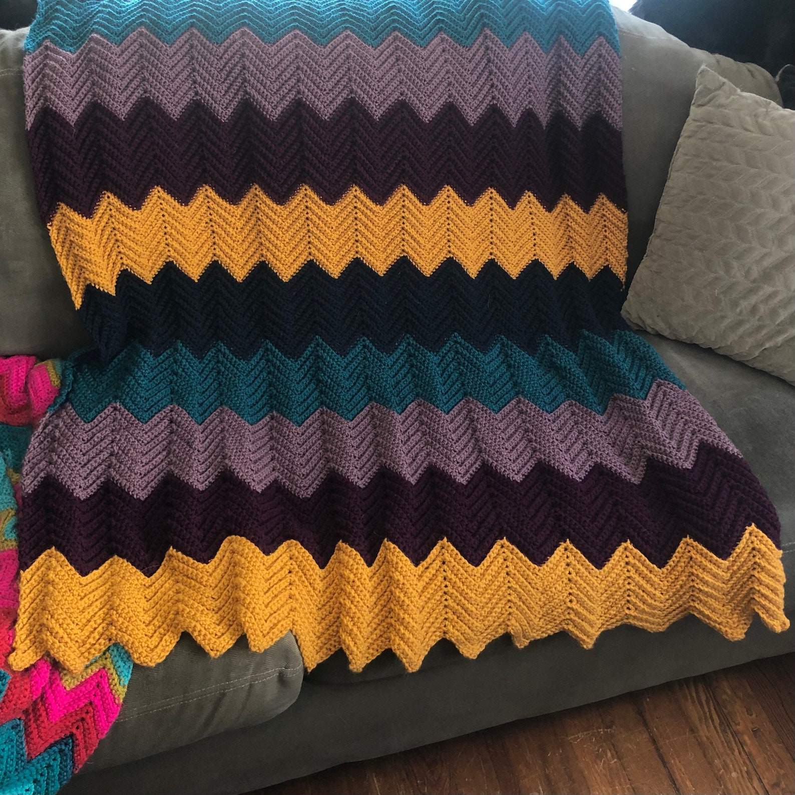 Handmade Jewel Tones Crochet Chevron Throw Blanket - Afghan, Lapghan - Etsy