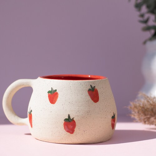 Handmade Light Pink Strawberry Ceramic Mug With Handle - Etsy