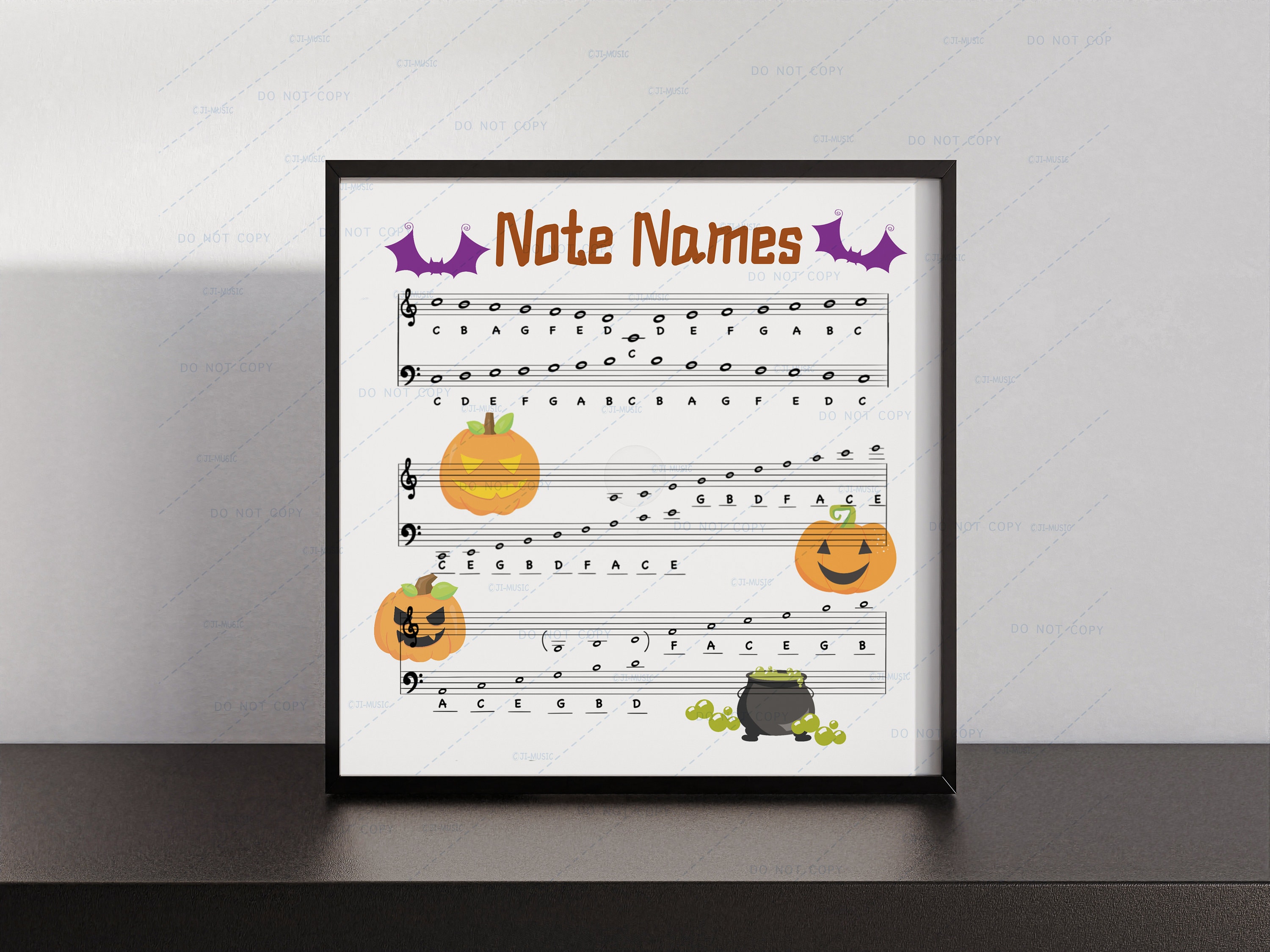 Music Theory Note Name Printout Poster Halloween Fall - Etsy