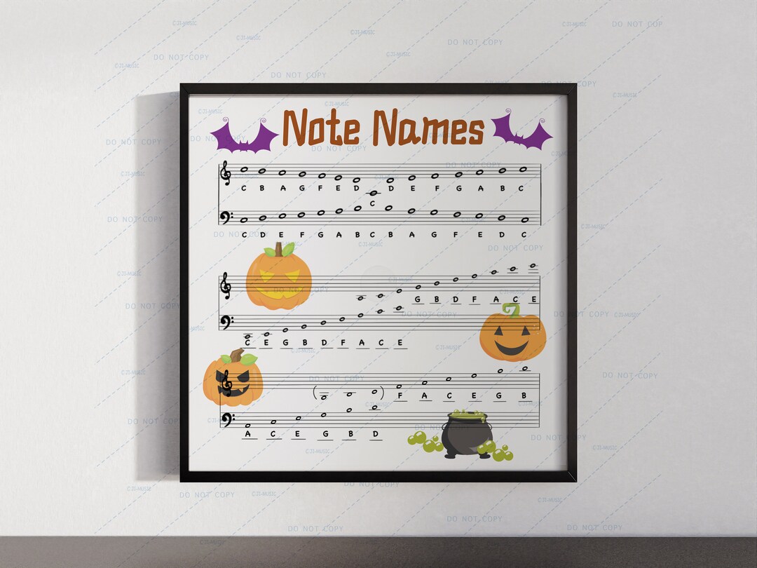 Music Theory Note Name Printout Poster Halloween Fall - Etsy