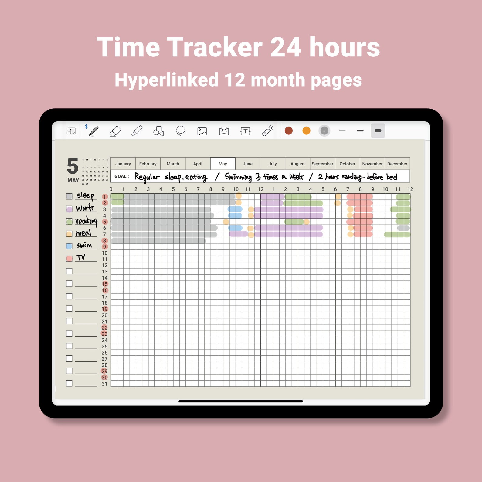 Month 24 Hour Time Tracker Log Sheet Habitworking Sleep | Etsy