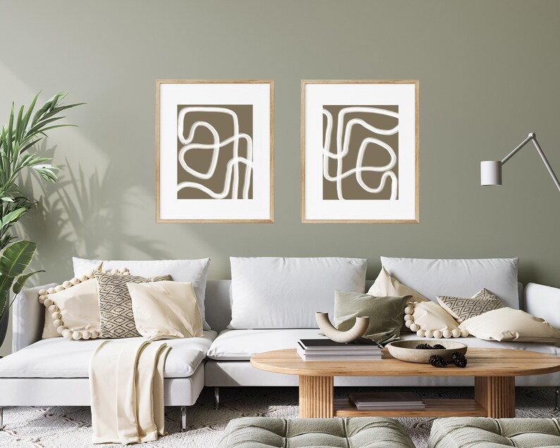 2er-Set Prints Moderne Wandkunst Abstrakte Kunst Drucke Olivgrün-Wand-Dekor Neutral Raum Dekor ...