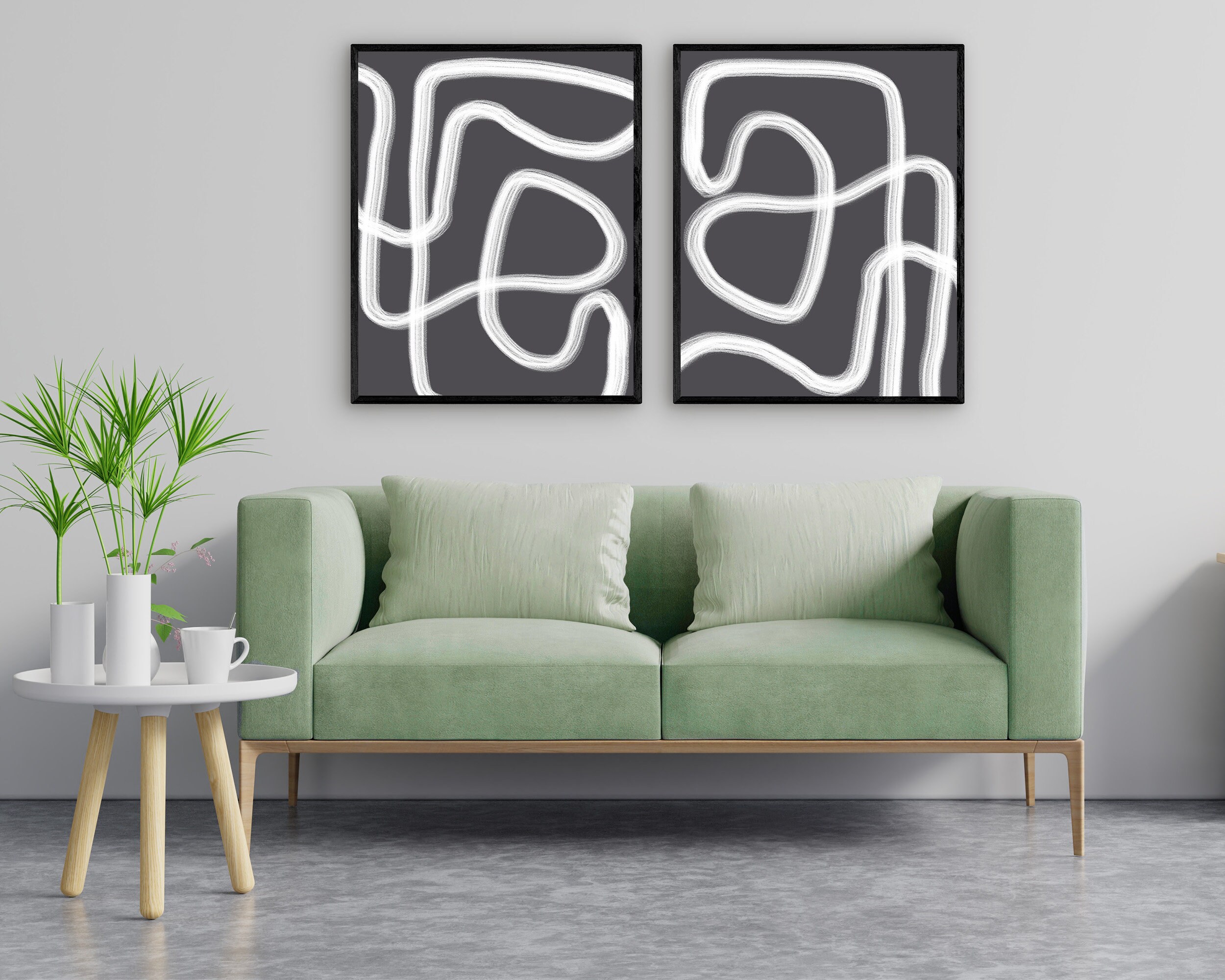 Abstract Line Art Prints: Modern Gray Wall Decor (digital Download) - Etsy