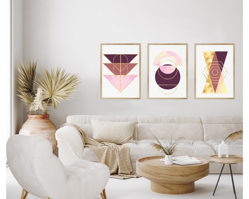 Rosa & Gold geometrische moderne Kunst, 3er Set • Pastell Raum Dekor • druckbare Wandkunst - Etsy.de
