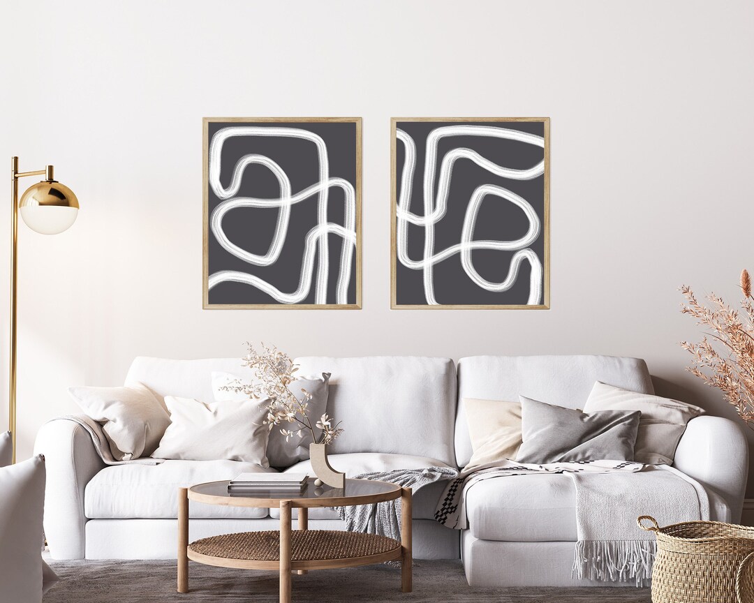 Abstract Line Art Prints: Modern Gray Wall Decor (digital Download) - Etsy
