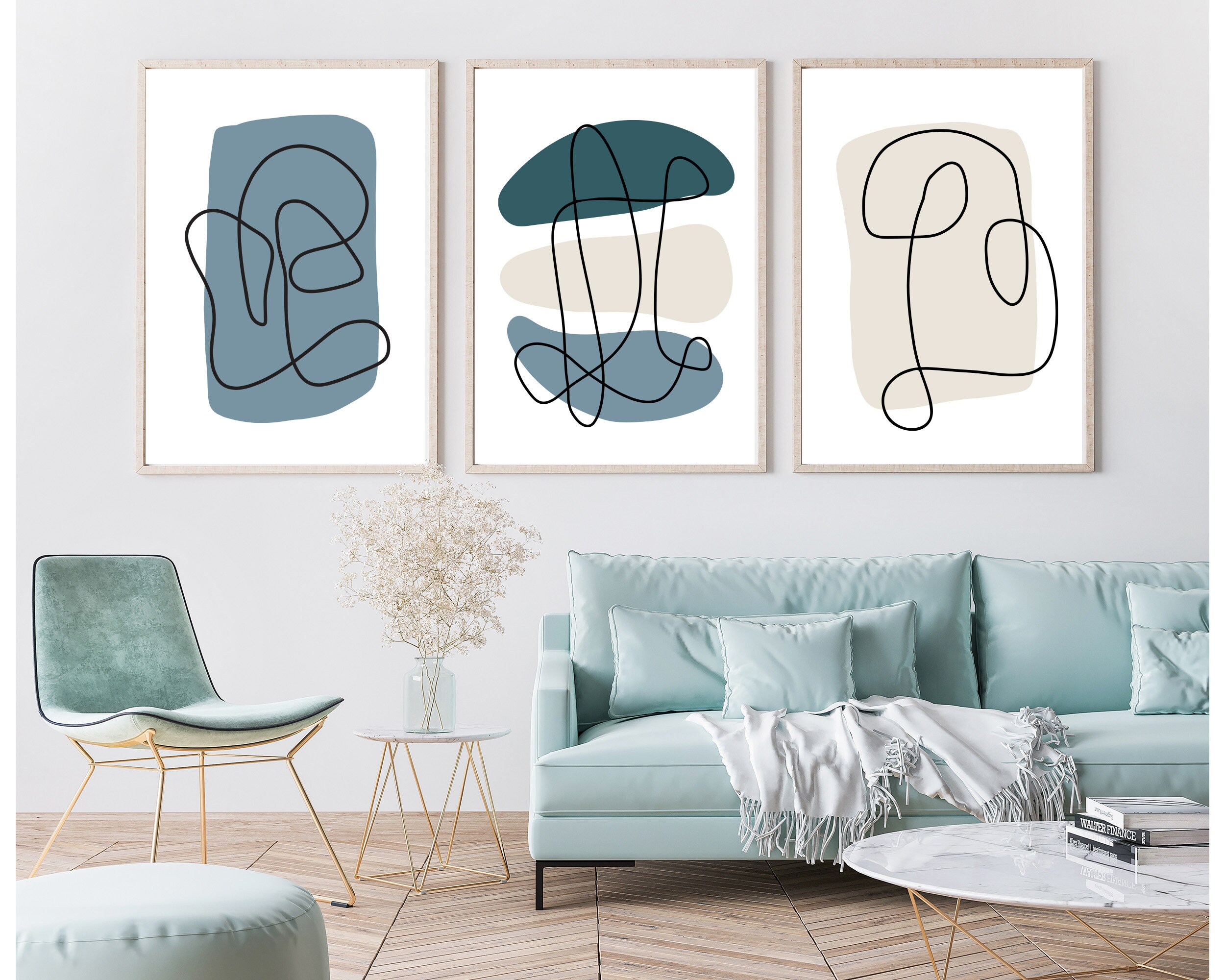 Teal Abstract Line Art Prints: Modern Wall Decor Set (digital Download ...