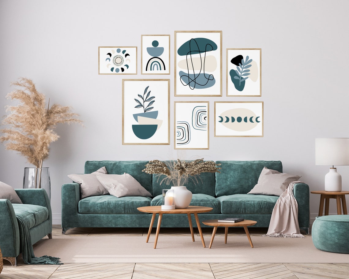 Teal Gallery Wall Art Set of 7 Prints Modern Abstract Printable Wall ...