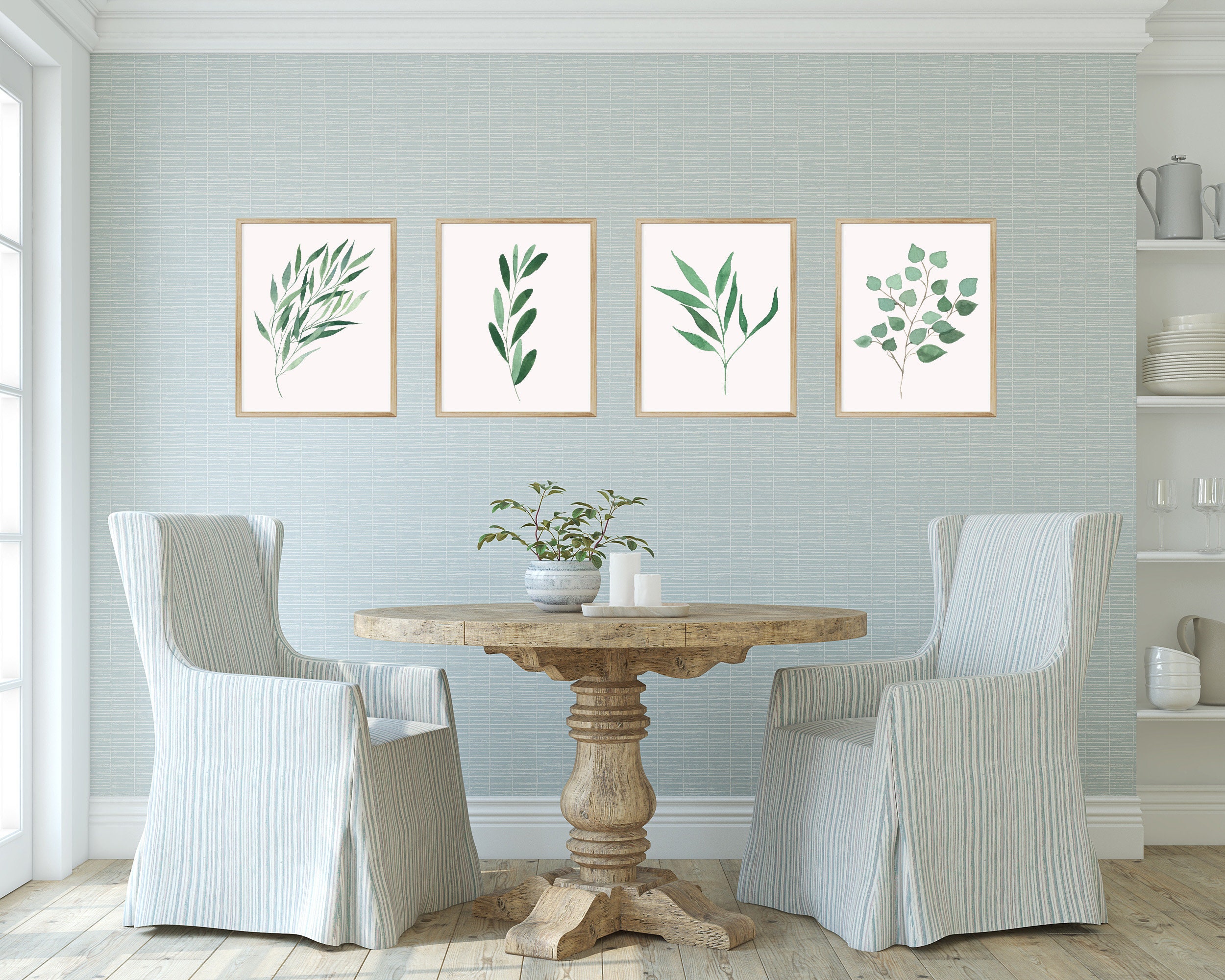 Modern Farmhouse Botanical Art Prints Set of 4 Green Watercolor Nature ...