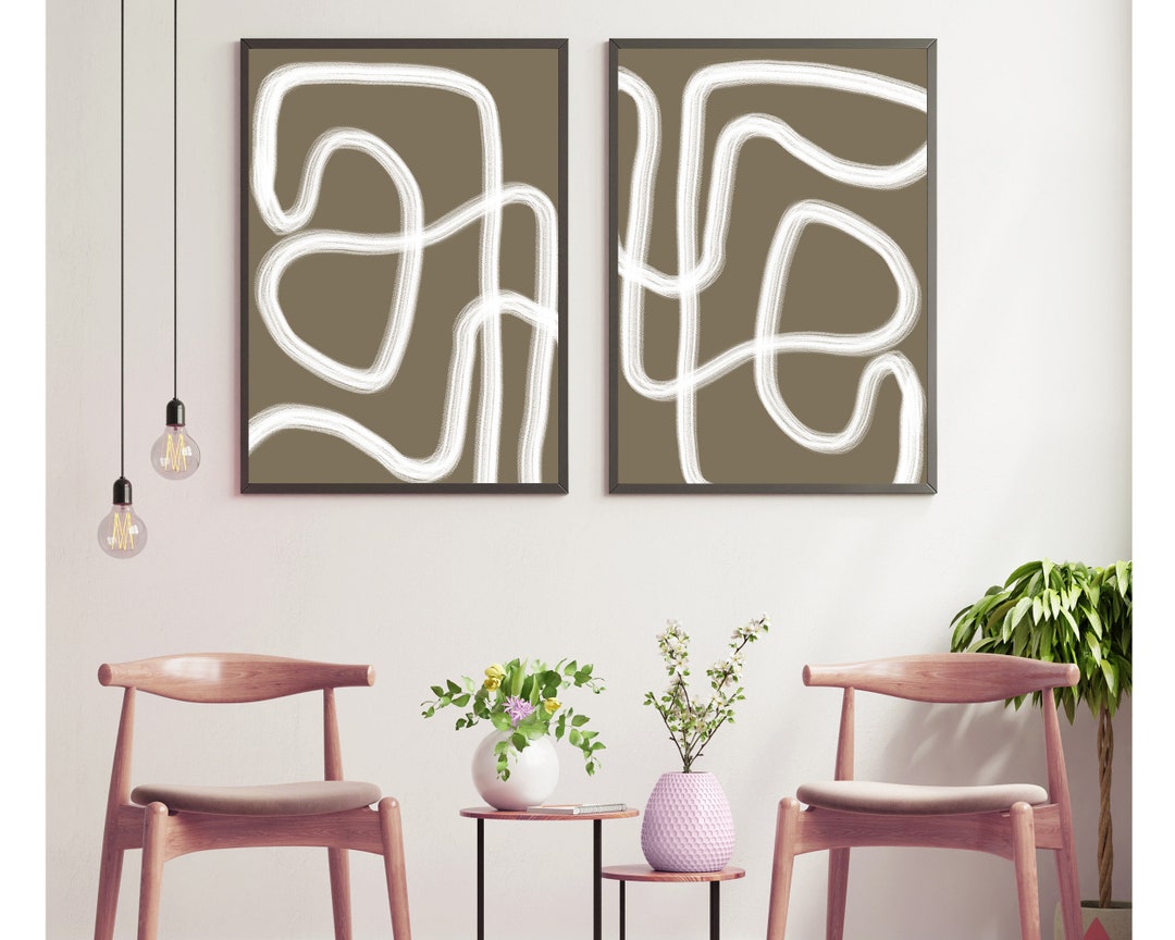2er-Set Prints Moderne Wandkunst Abstrakte Kunst Drucke Olivgrün-Wand-Dekor Neutral Raum Dekor ...