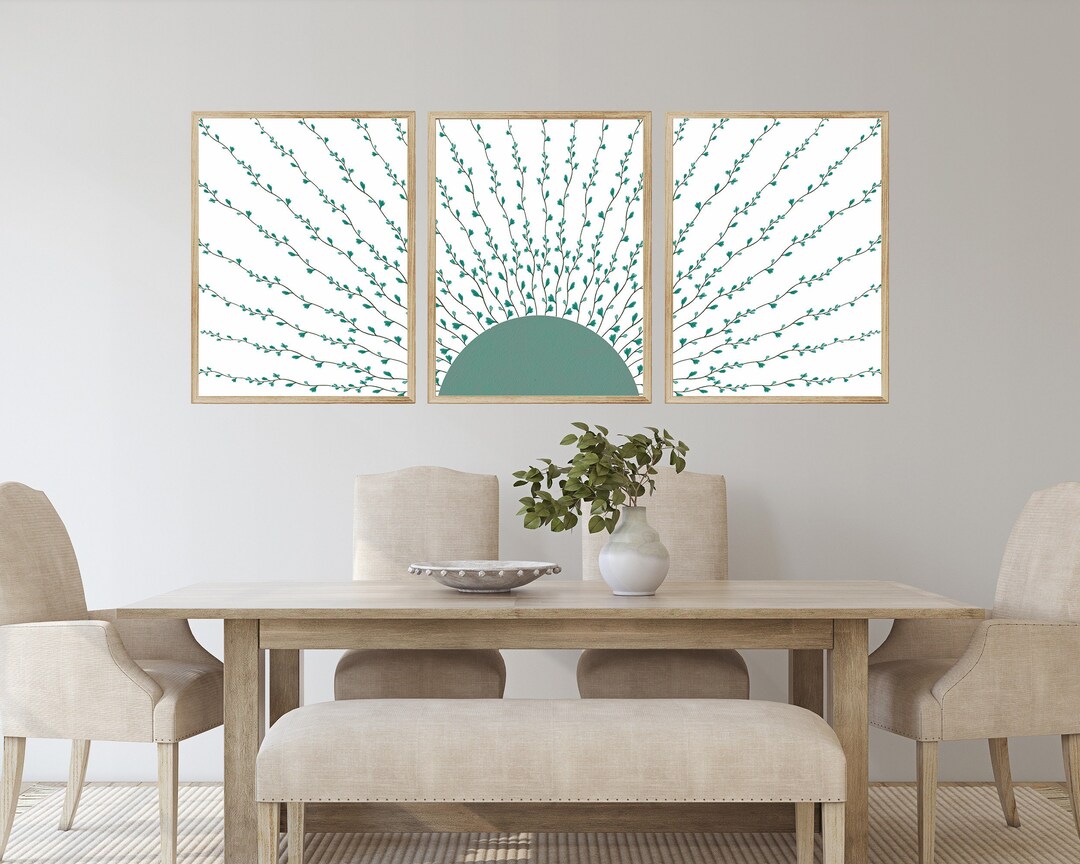 Boho Teal Sun Wall Art: Wildflower Vines, Set of 3 (digital Prints) - Etsy