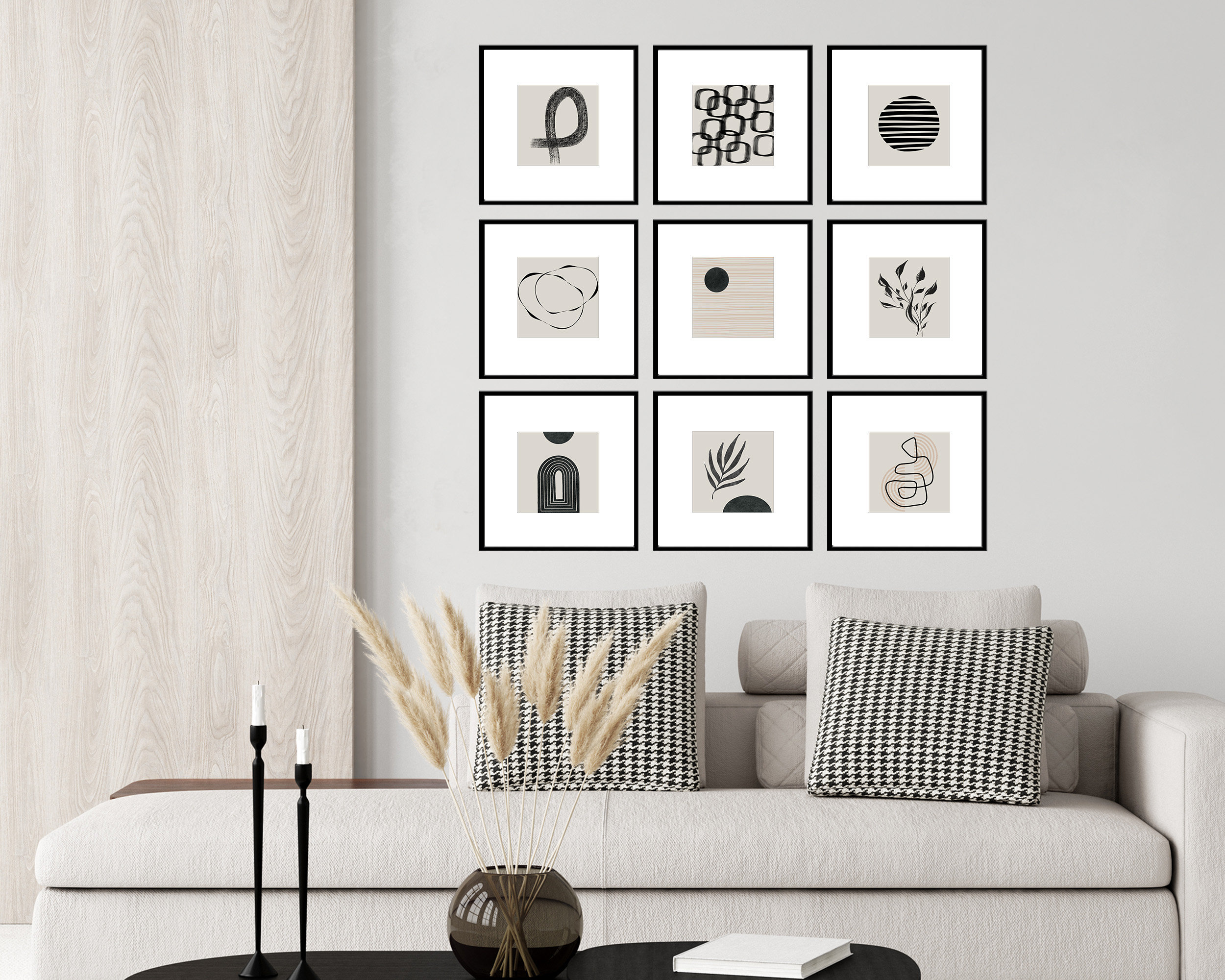 Gallery Wall Art Set of 9 Square Modern Abstract Prints in - Etsy