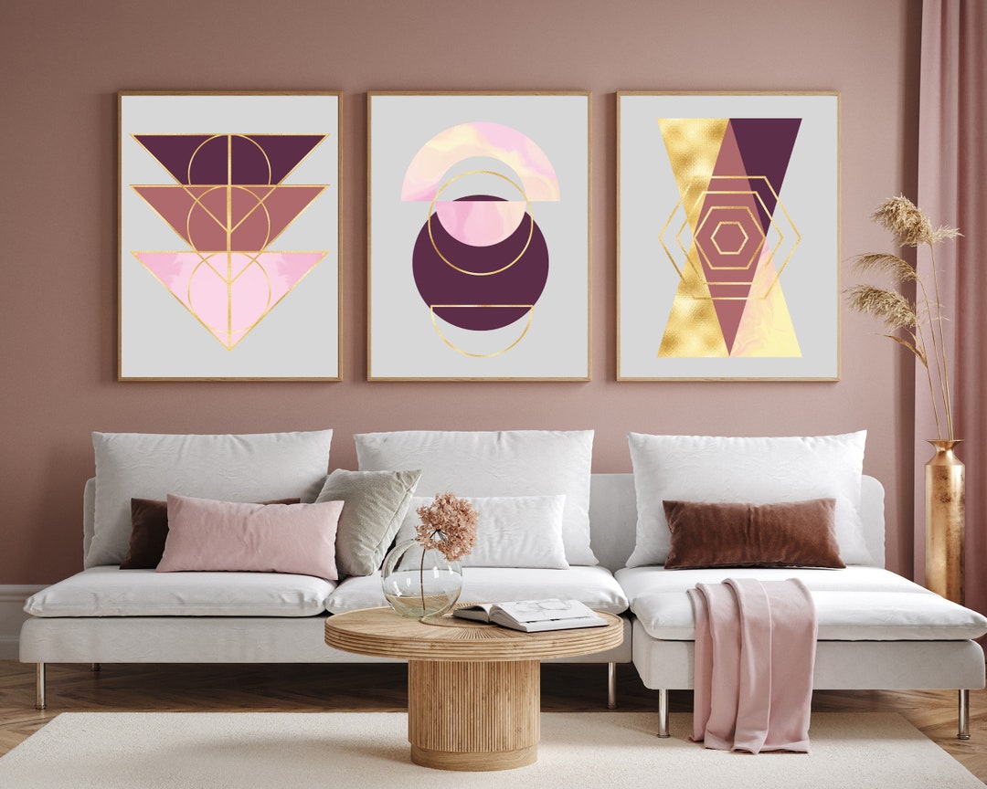 Rosa & Gold geometrische moderne Kunst, 3er Set Pastell Raum Dekor druckbare Wandkunst - Etsy.de