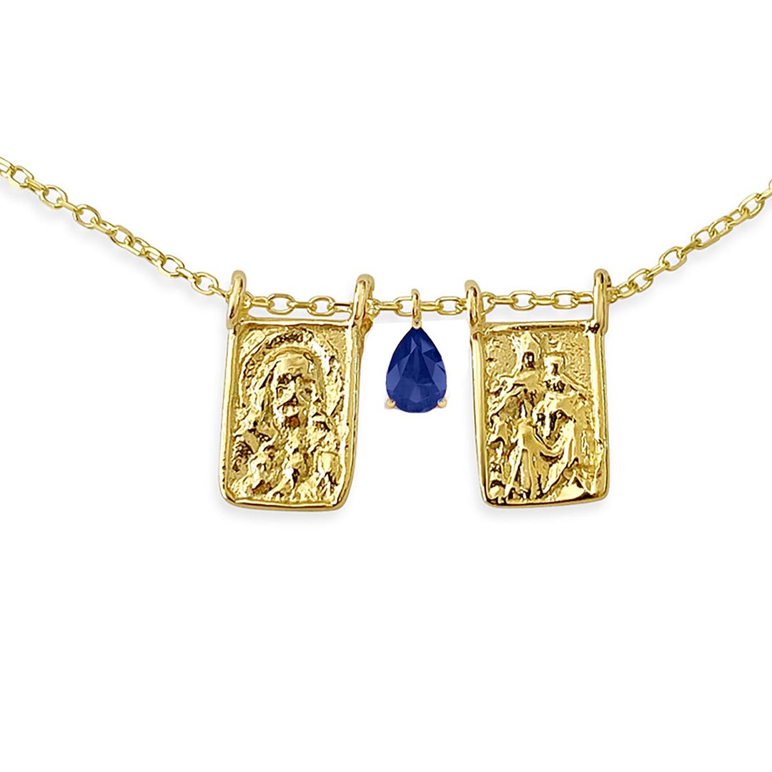 14k Gold Escapulario Necklace | Mini Medals Scapular Necklace | Sacred ...
