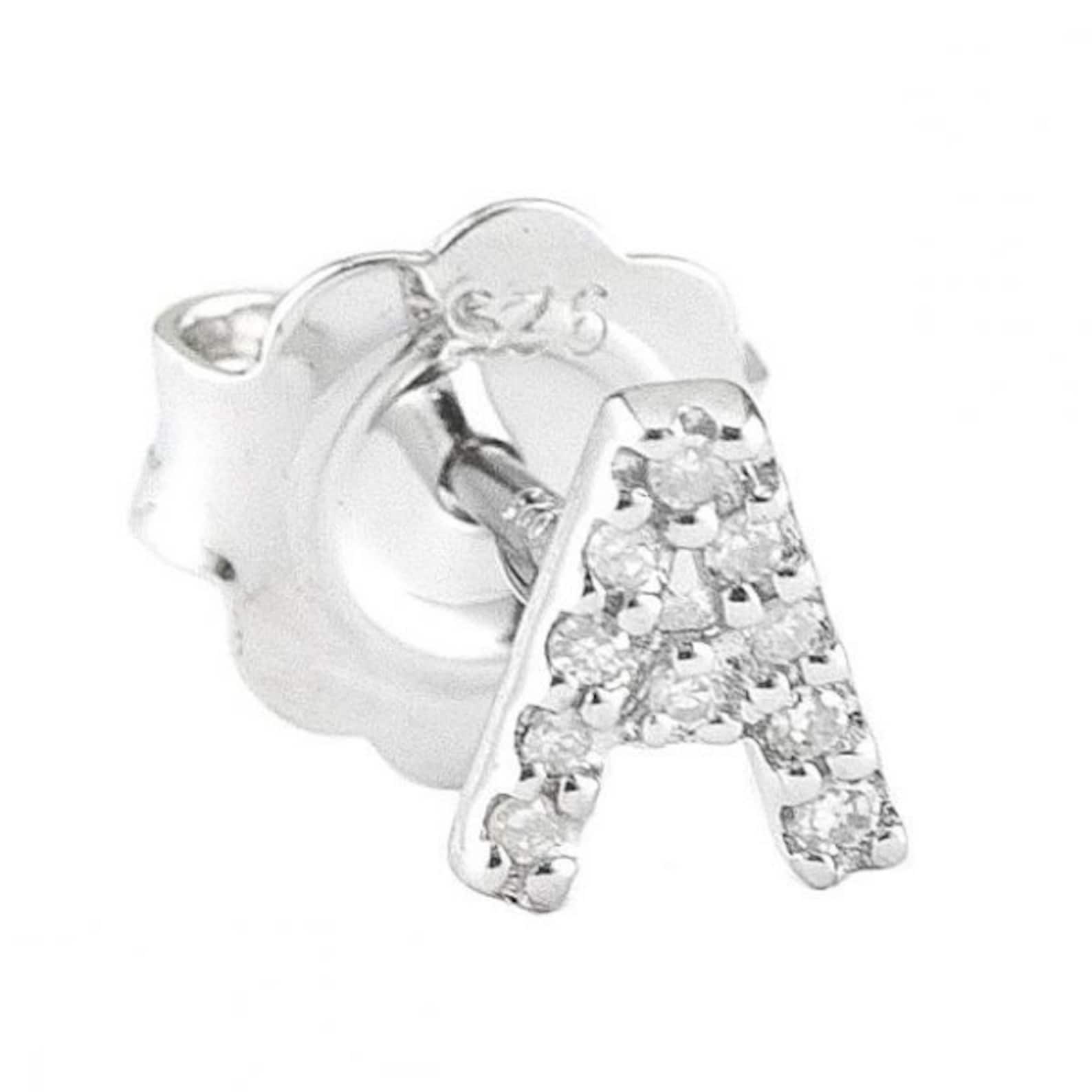 Diamond Initial Stud Earring Silver Initial Earring - Etsy