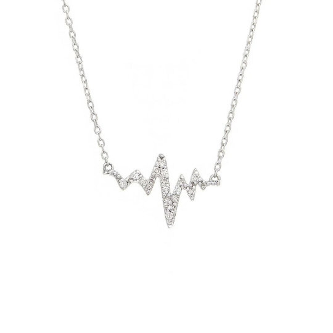 14k Gold Natural Diamond EKG Pendant Necklace: Heartbeat Jewelry - Etsy