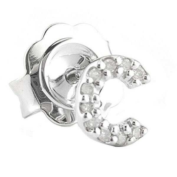 Diamond Initial Stud Earring Silver Initial Earring - Etsy