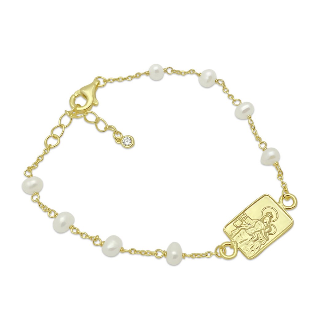 Gold Escapulario Bracelet | Pearl Scapular Bracelet | Sacred Heart ...