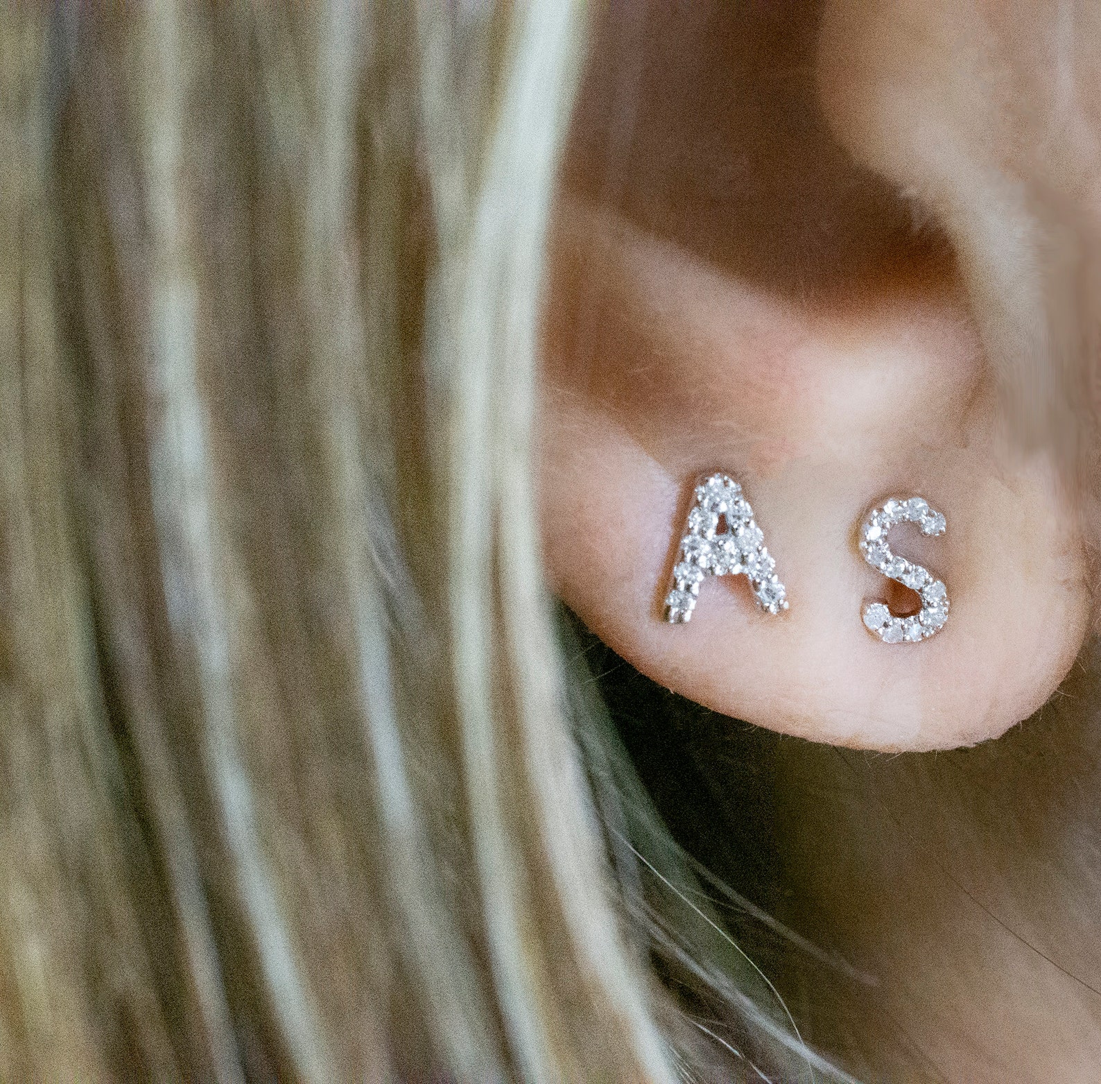 Diamond Initial Stud Earring Silver Initial Earring - Etsy