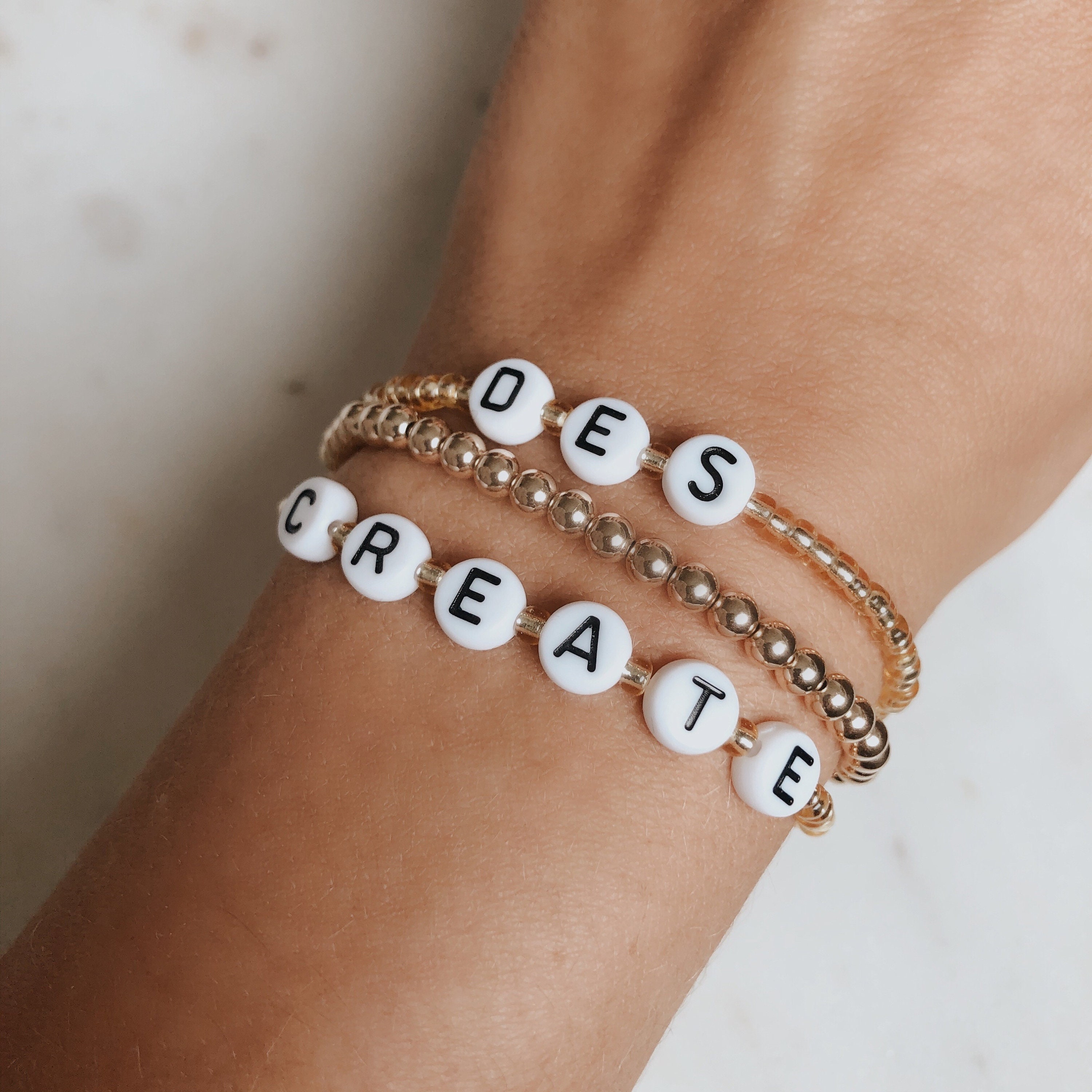 Custom Bracelets Letter and Glass Beads - Etsy