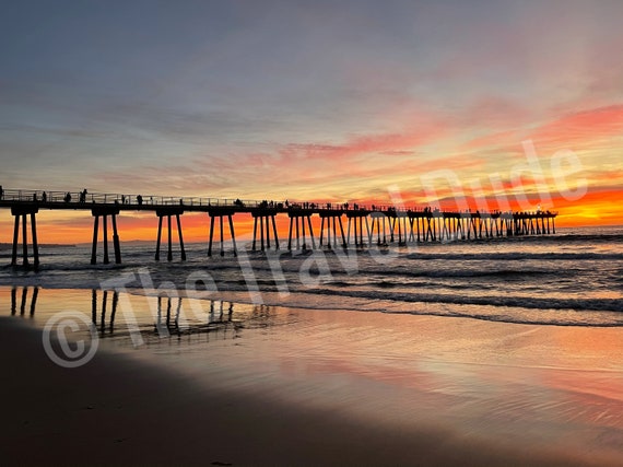 Hermosa Beach Pier at Sunset Digital Print on Glass With - Etsy