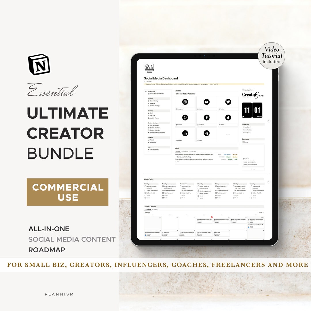 Ultimate Creator Bundle Social Media Planner Notion Template Content Calendar Marketing Strategy ...