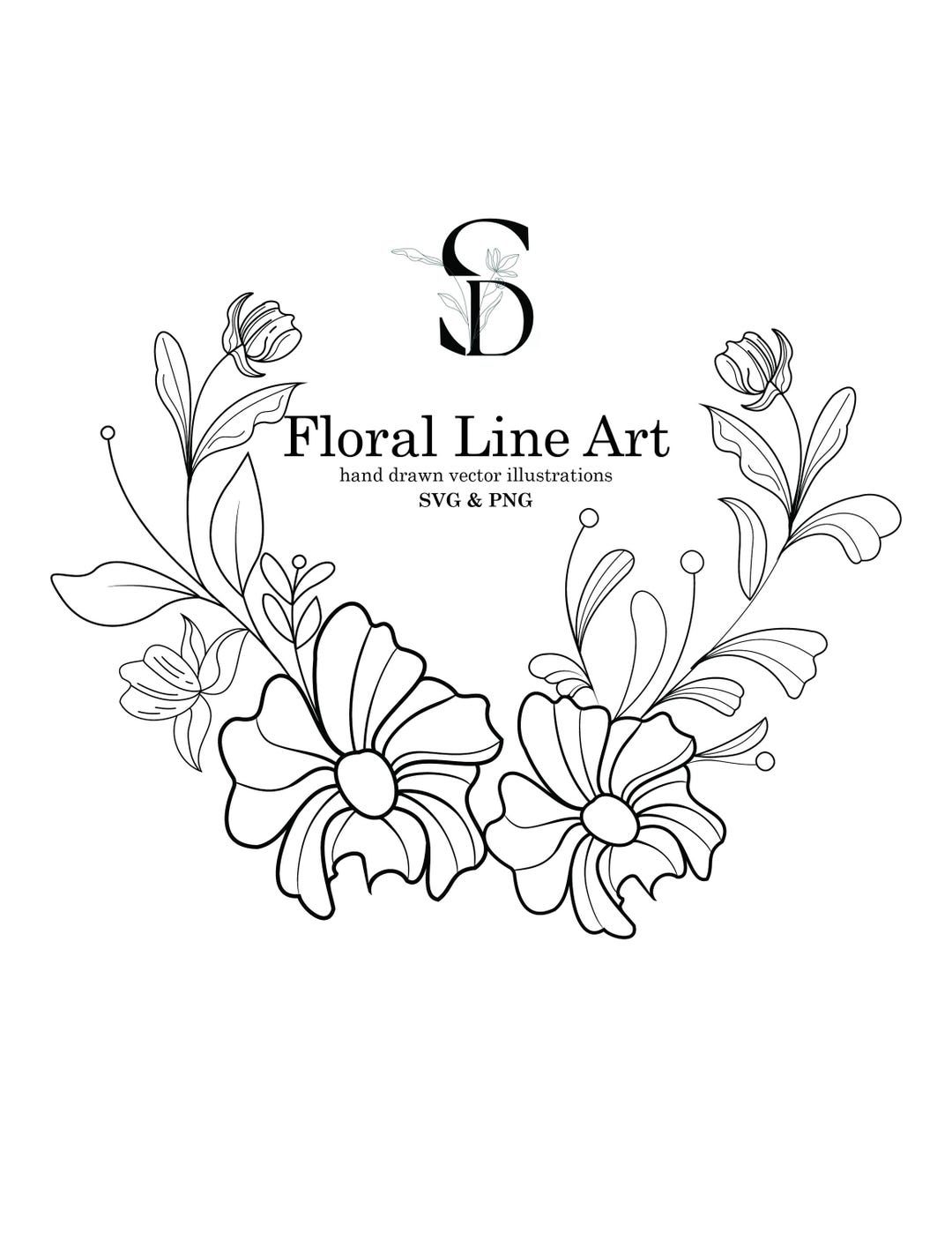 Floral Line Art SVG | Botanical Line Art Clipart | Wedding Flowers ...