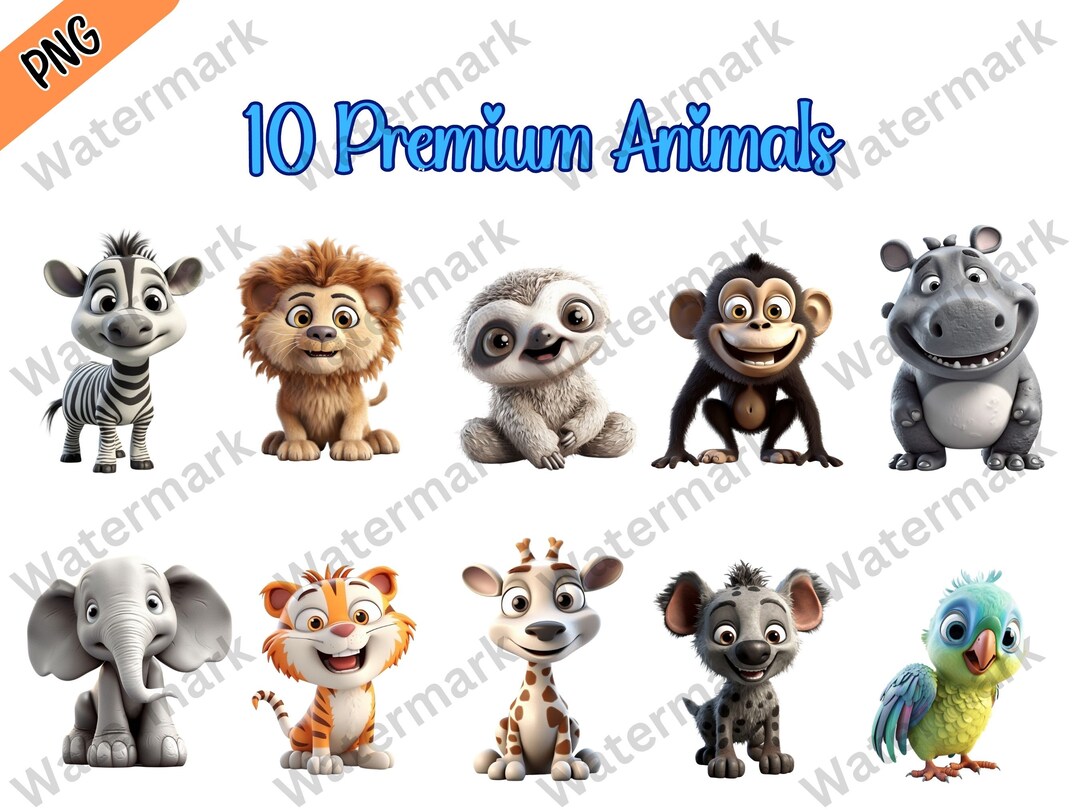 Cute Animals Clipart Bundle PNG, Sloth, Giraffe, Elephant, Monkey ...