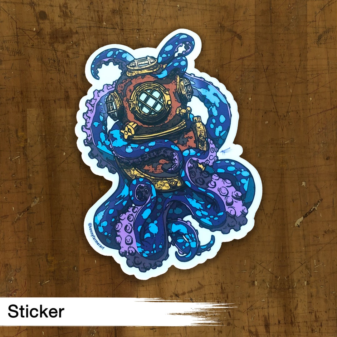 Deep Sea Helmet With Octopus Tentacles Sticker - Etsy