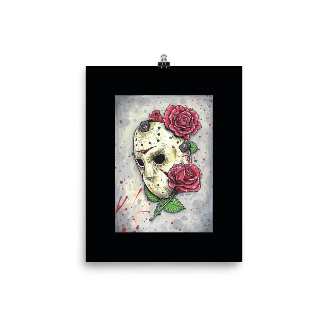 Friday the 13th Mask With Roses Art Print - Jason Voorhees 8"x10" - Etsy