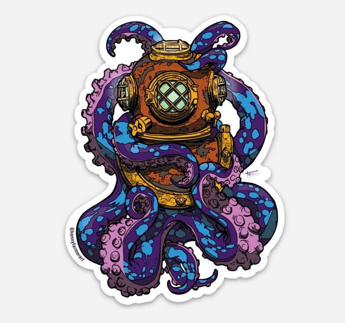 Deep Sea Helmet With Octopus Tentacles Sticker - Etsy