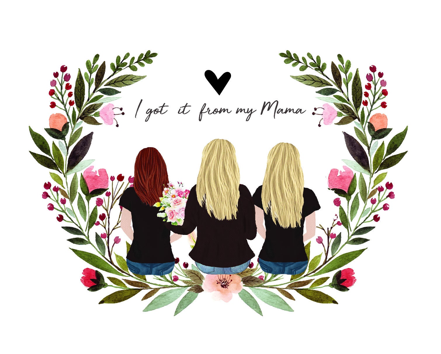 Mother and Daughter Custom Portrait Personalized Art for Mom - Etsy UK