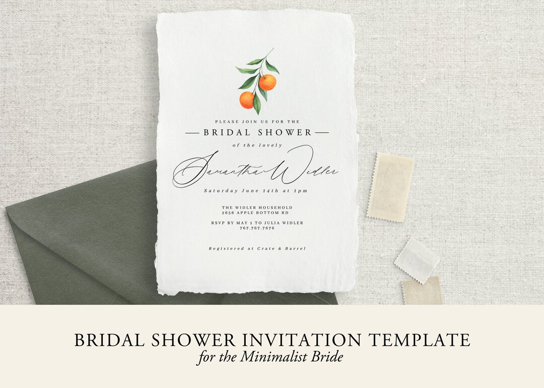 Minimalistic Clementine Bridal Shower Invitation Template - Etsy