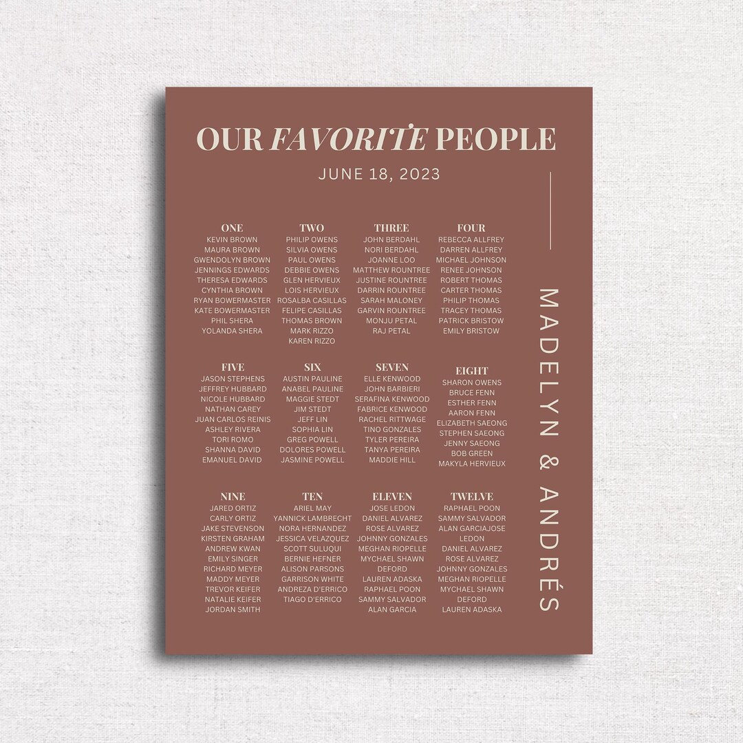 Seating Chart Template - Customizable Digital Download - Etsy