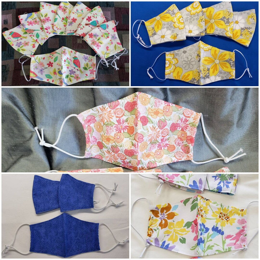 Cloth Flower Face Masks, 100% Cotton Pockets for Filters. Floral ...