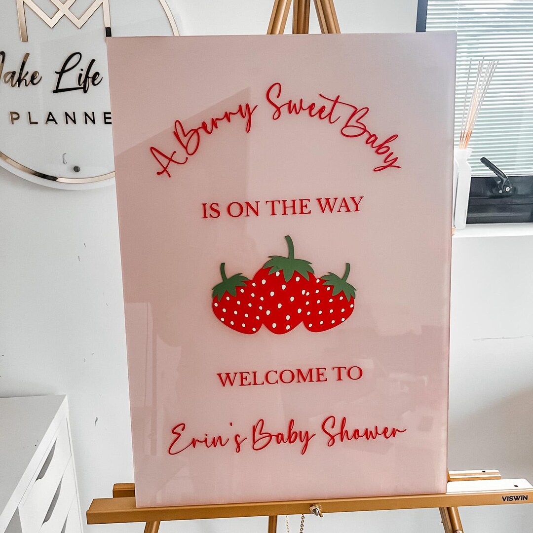 Custom Berry Baby Shower Sign | Strawberry Acrylic Sign | Baby Shower ...