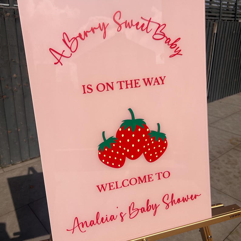 Custom Berry Baby Shower Sign | Strawberry Acrylic Sign | Baby Shower ...