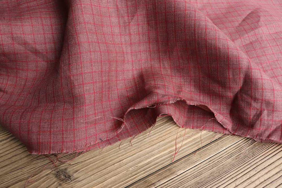 Linen Fabric Stonewashed Window Check Toronto Pink 140 G/m2 for Dresses ...