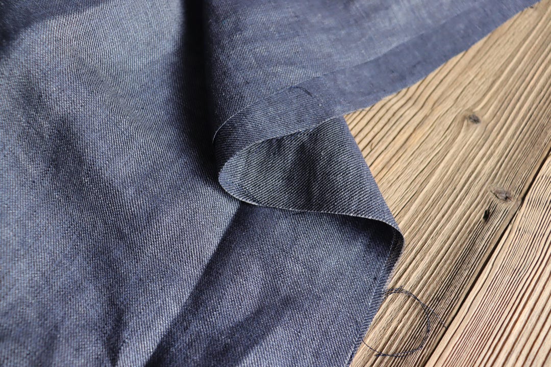 Linen Twill Navy Stonewashed 230 G/m2/ Linen Fabric Oeko Tex 100 for ...