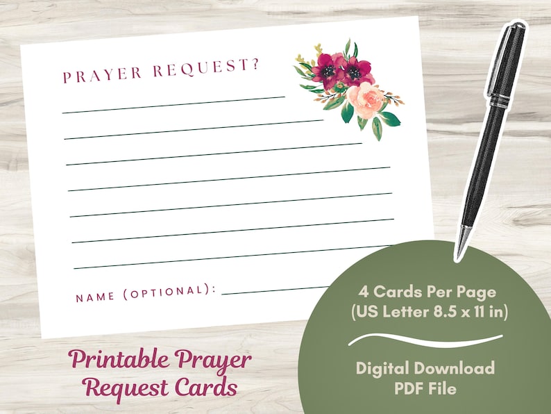 Printable Prayer Request Cards Floral Design for Women's Ministry ...