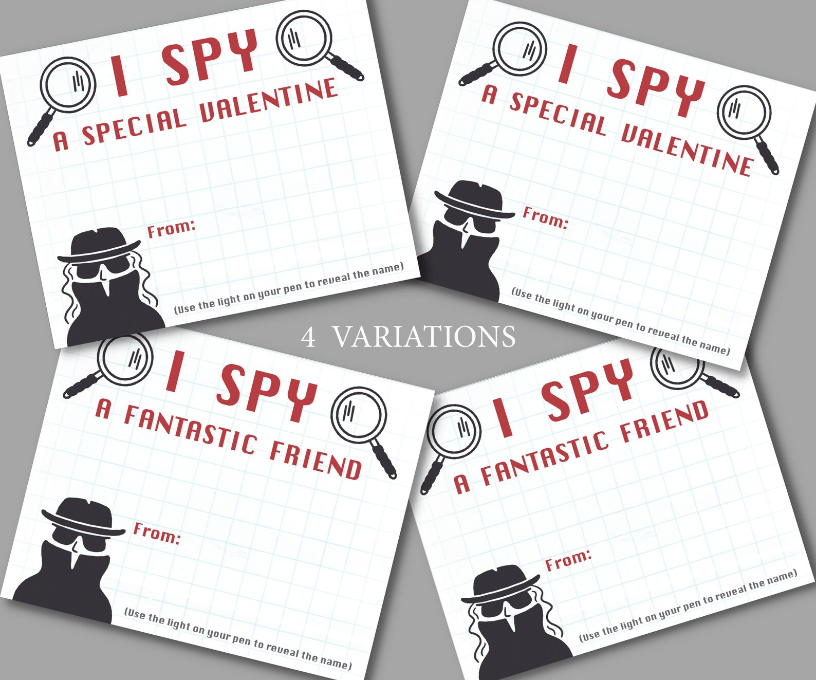 Printable Invisible Ink Pen Valentine, Secret Agent Cards, I Spy School ...