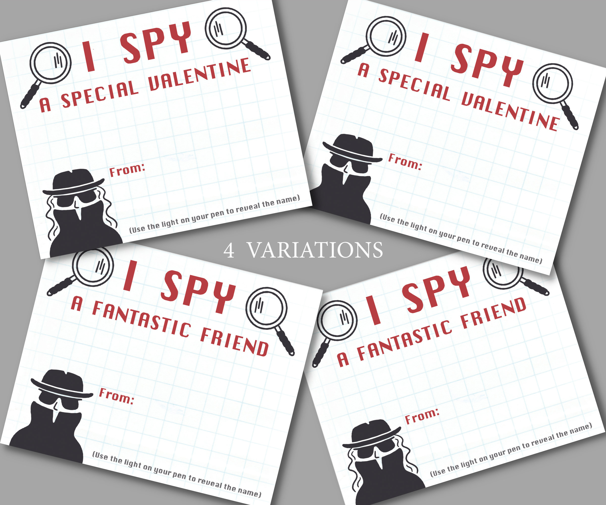 Printable Invisible Ink Pen Valentine, Secret Agent Cards, I Spy School ...