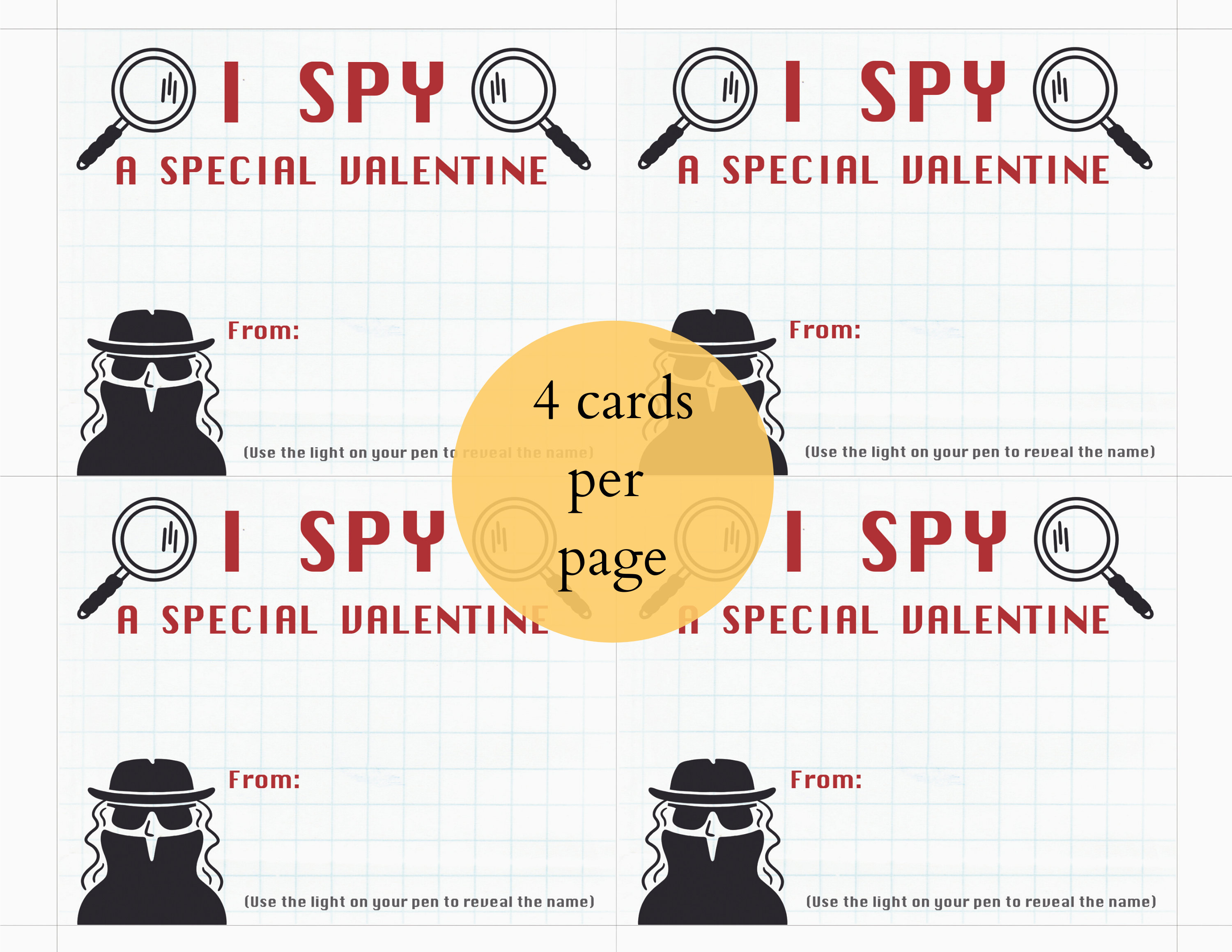 Printable Invisible Ink Pen Valentine, Secret Agent Cards, I Spy School ...