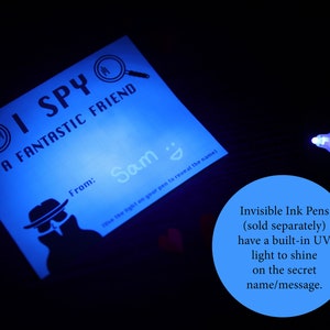 Printable Invisible Ink Pen Valentine, Secret Agent Cards, I Spy School ...