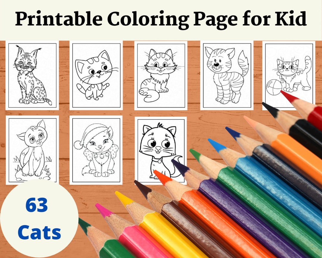 Cats Coloring Printable Pages for Kids - 63 Pages - 63 Images - Etsy