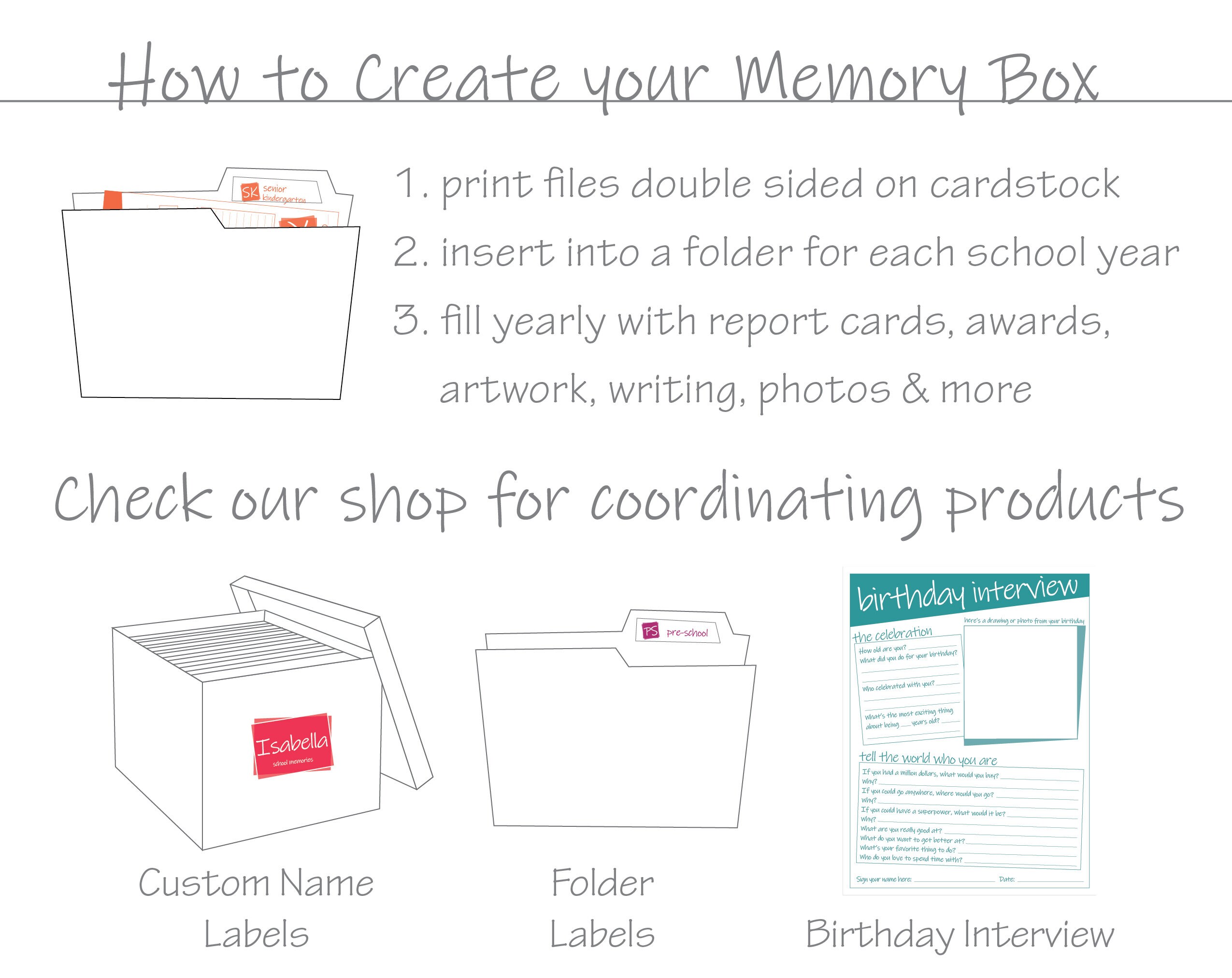 US Printable Kids Yearly School Memory Page School File Box | Etsy