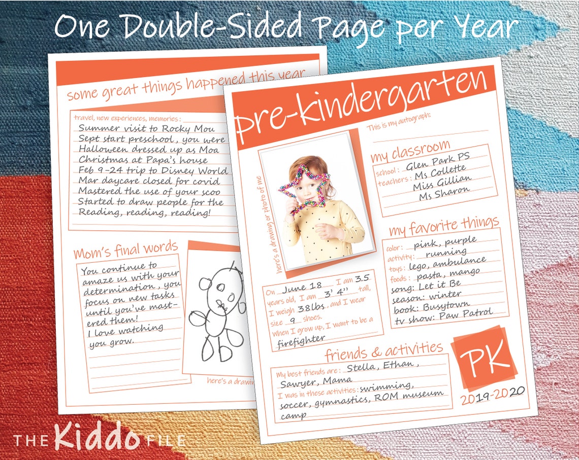 US Printable Kids Yearly School Memory Page School File Box | Etsy