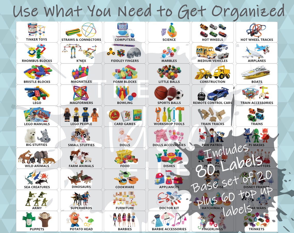 Playroom Toy Labels – 80 Printable Visual Organizer Cards (digital ...