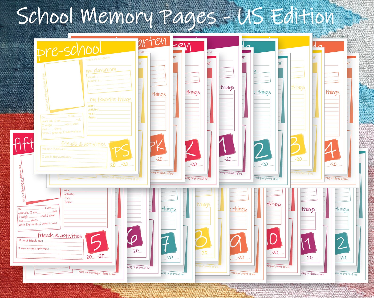 US Printable Kids Yearly School Memory Page School File Box | Etsy